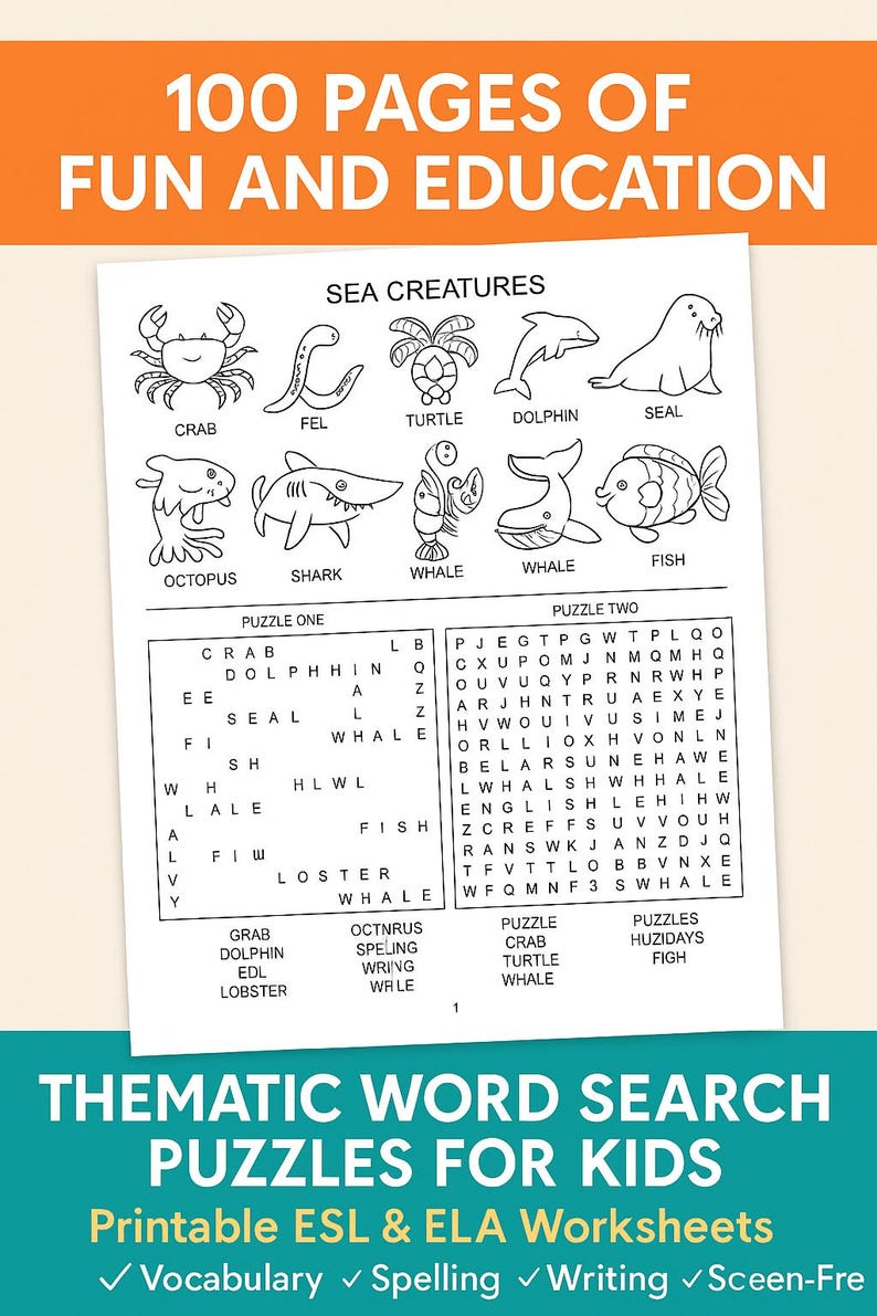 Word Search Puzzles for Kids Printable | ESL Vocabulary Worksheets | No ...