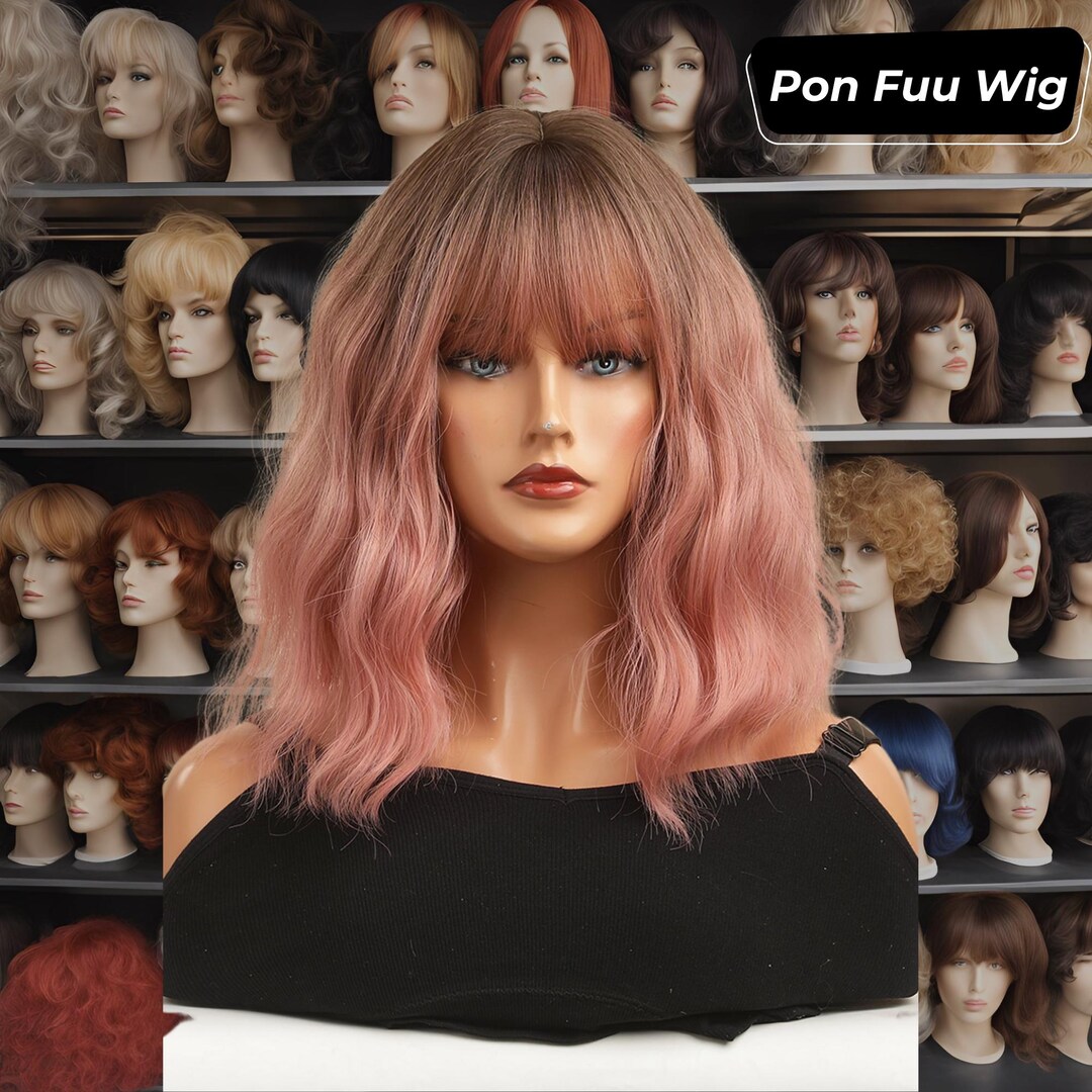 12 Inch Pink Wigs, Woman Wigs, Short Wigs, Wavy Wigs, Curly Wigs, Synthetic Wigs, Heat Resistant ...