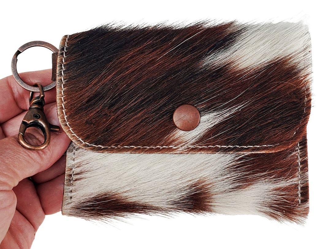 Cowhide Card Wallet Keychain: Hair on Leather Mini Pocket - Etsy