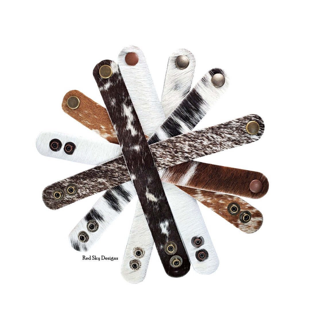 Cowhide Bracelet Set: Natural Hair on Leather Cuffs (pack of 5) - Etsy