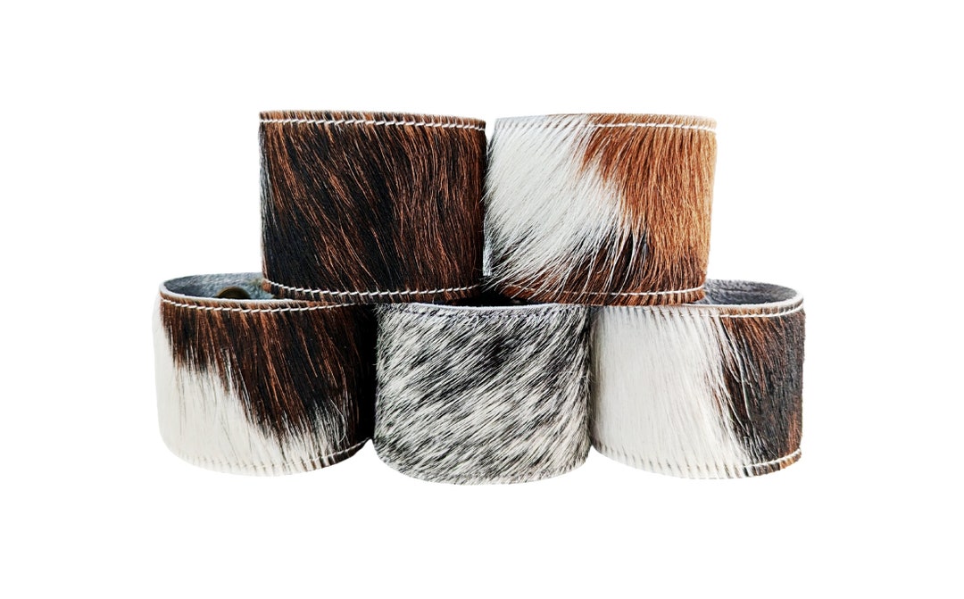 Cowhide Bracelet Set: Hair on Leather Cuffs, Spotted & Speckled (pack ...