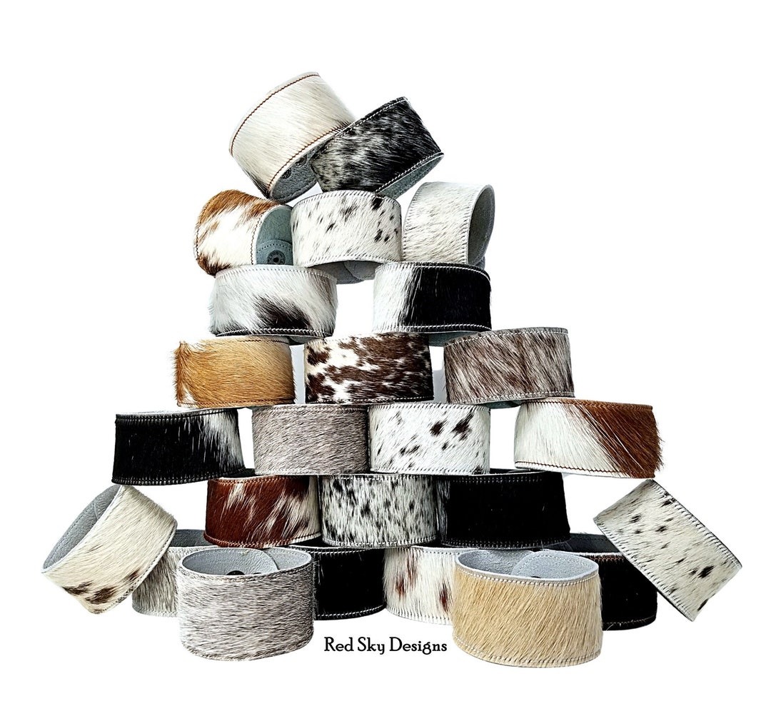 Cowhide Bracelet -1 1/4" PACK OF 5 - VARIETY of Natural Hair on Cowhide ...