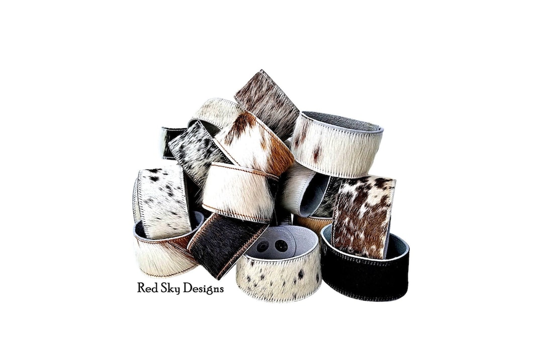 Cowhide Bracelet Pack: Natural Hair-on 1 1/2 Inch Leather Cuff ...