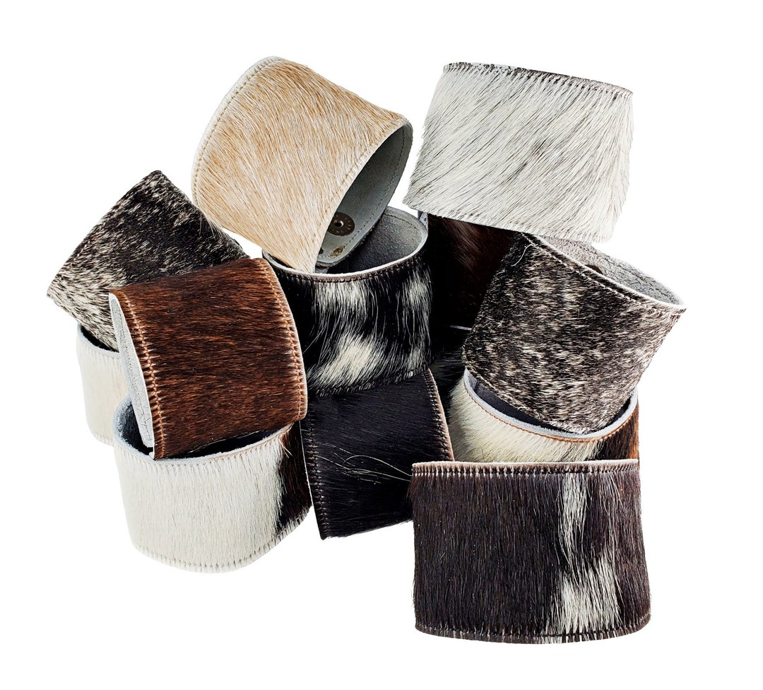 Cowhide Bracelet - 2" Wide - Natural Hair on Leather Cuffs - Pack of 5 ...