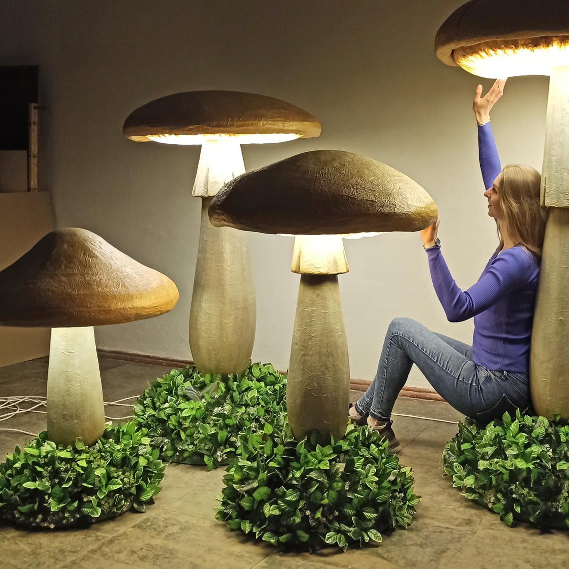 Set of 3 Giant Mushroom Sculptures 3, 4, 5ft With Flatter Caps – Unique ...