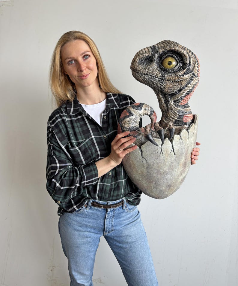 Life Size Velociraptor Bust - Prehistoric Dino in Egg Wall Art ...