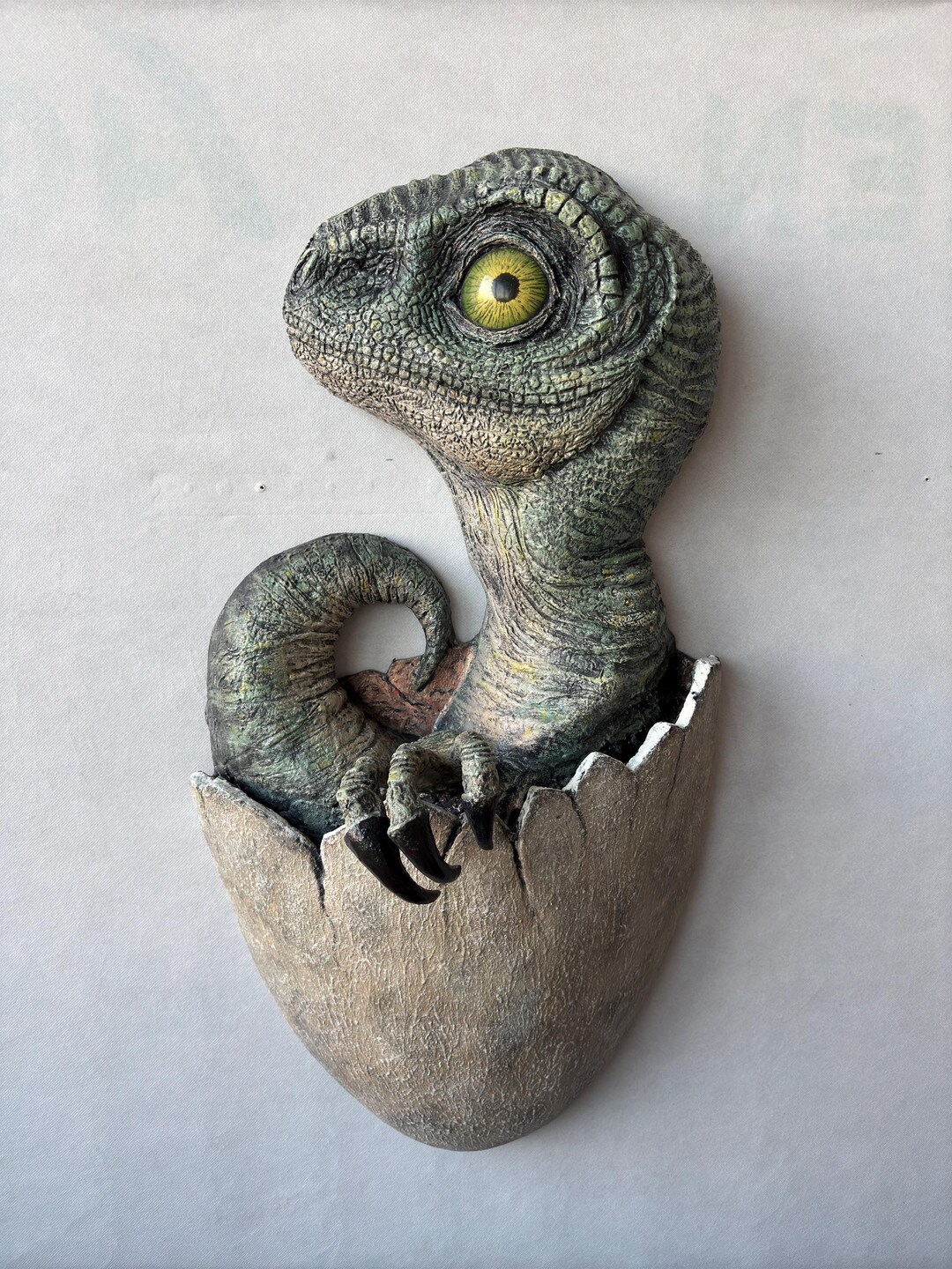 Hatching Velociraptor Wall Sculpture Realistic Baby Dinosaur in Egg ...