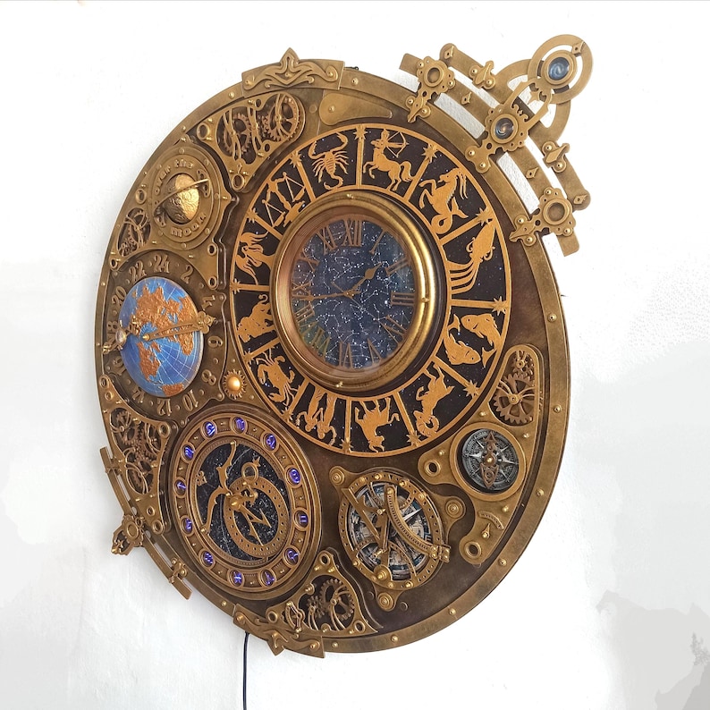 Steampunk Astronomical Large Wall Clock With Rotating Gears, Astrolabe ...