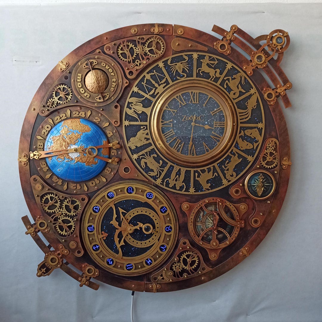 Giant Steampunk Astronomical Wall Clock Decor With Rotating Gears ...