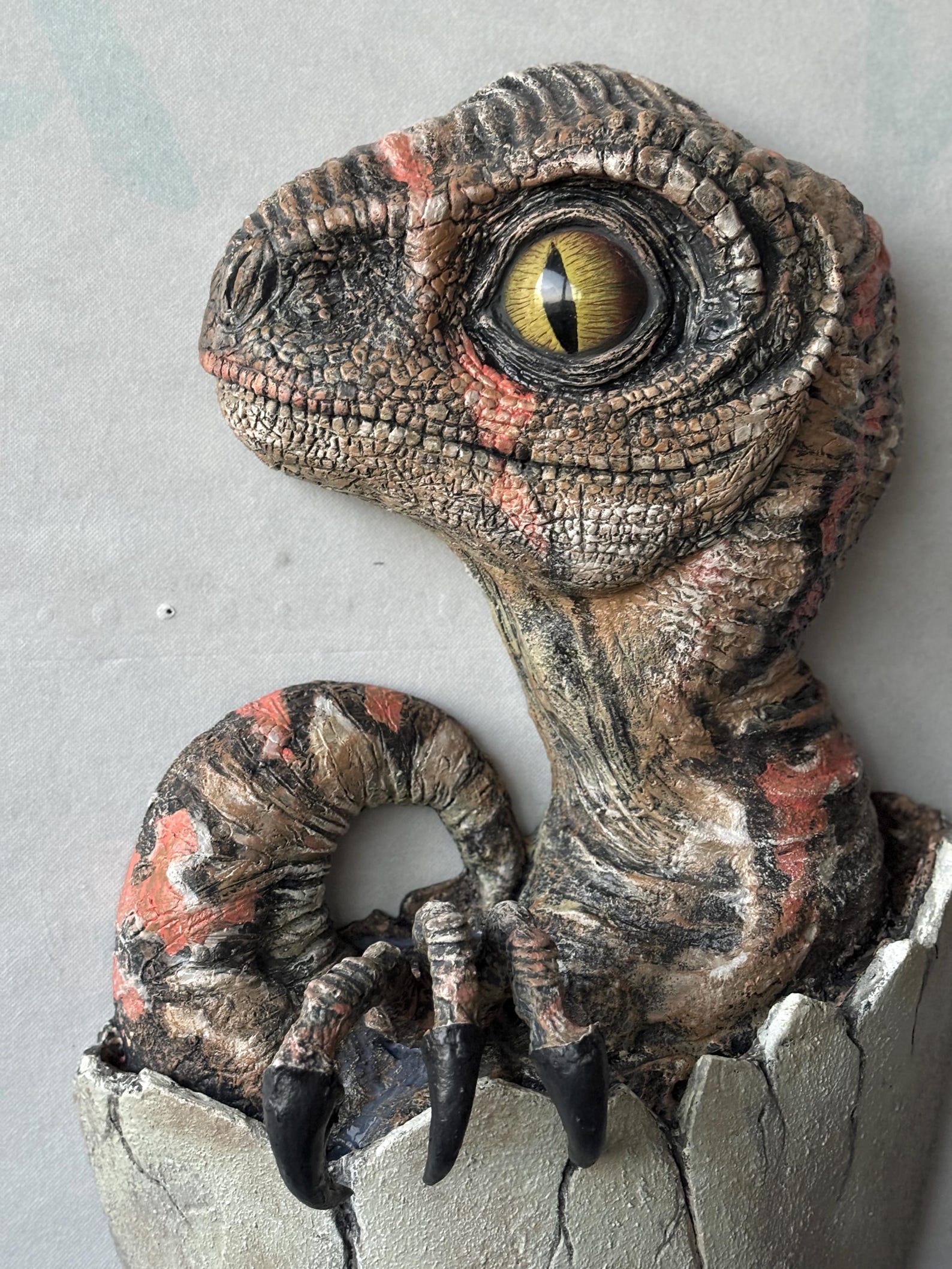 Velociraptor Bust Realistic Hatching Baby-dinosaur Egg Sculpture Wall ...