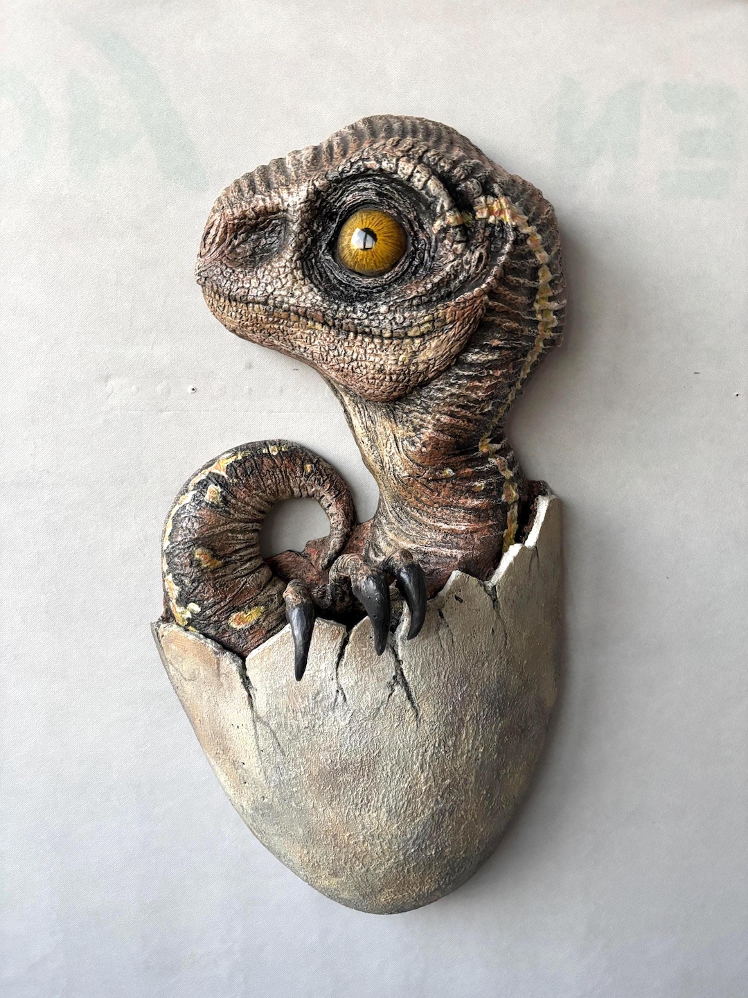 Life-sized Hatching Velociraptor Bust - Dinosaur in Egg Wall Sculpture ...