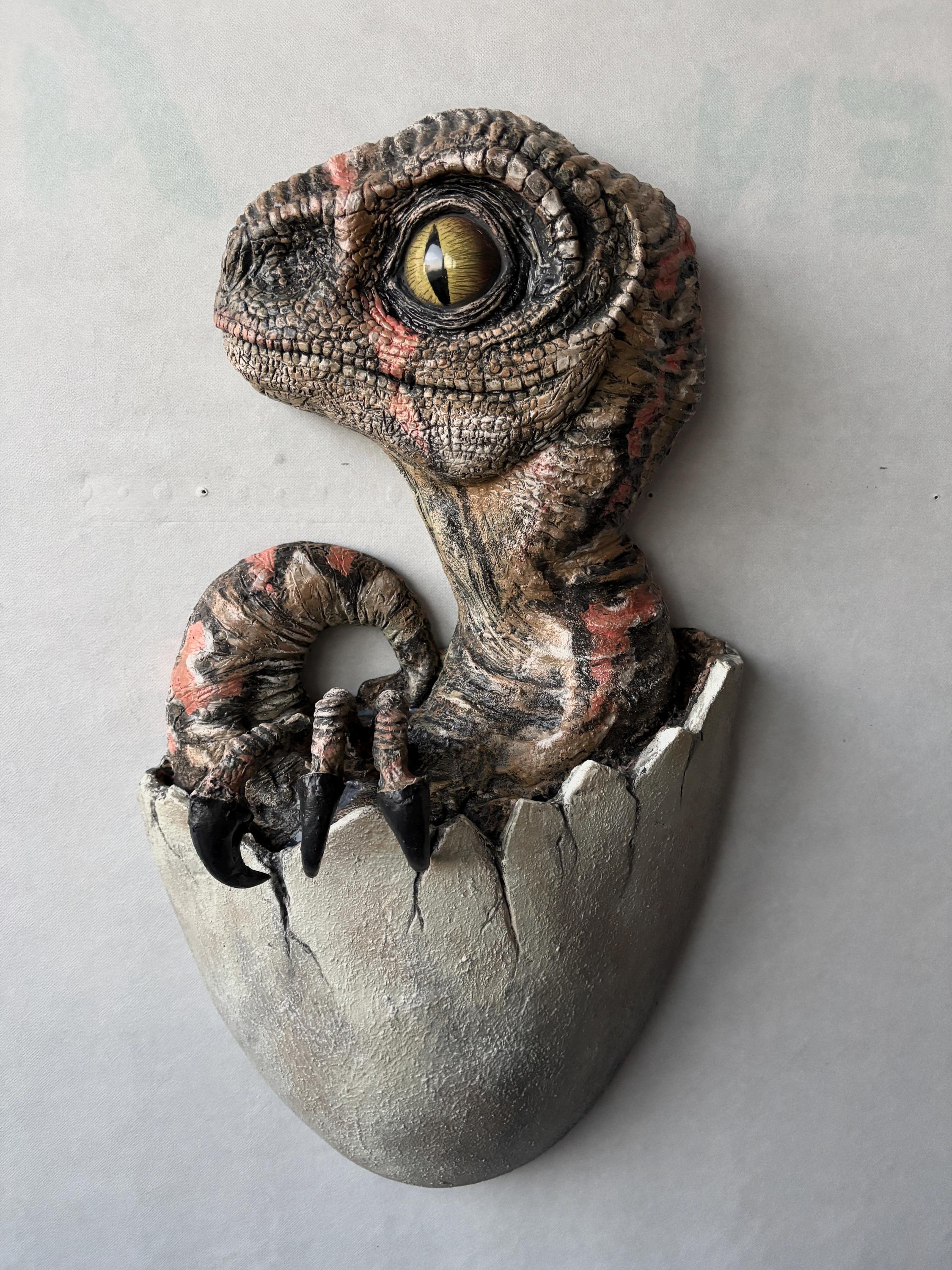 Velociraptor Bust Realistic Hatching Baby-dinosaur Egg Sculpture Wall ...