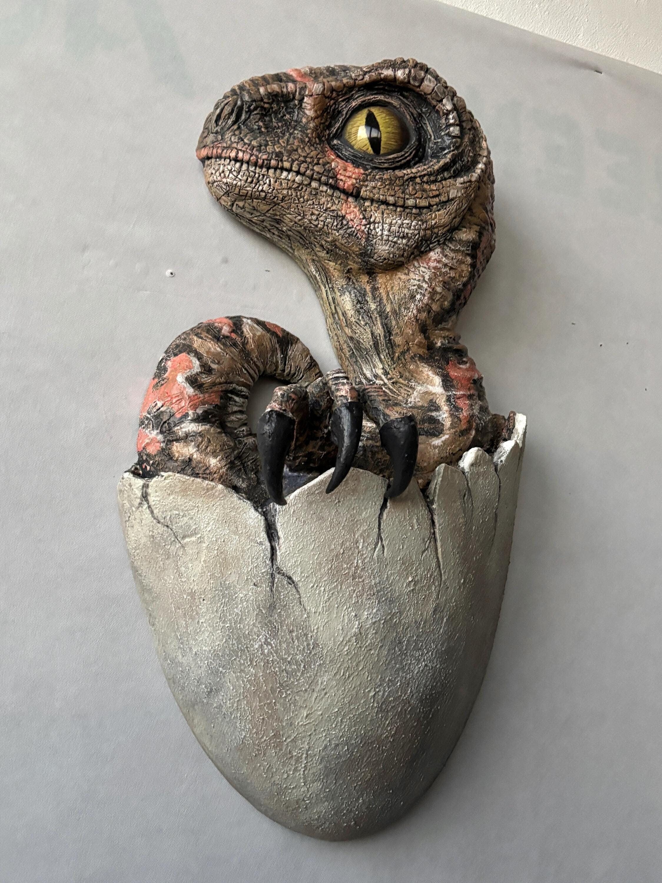 2.3 FT Tall Velociraptor Wall Sculpture - Realistic Hatching Baby ...