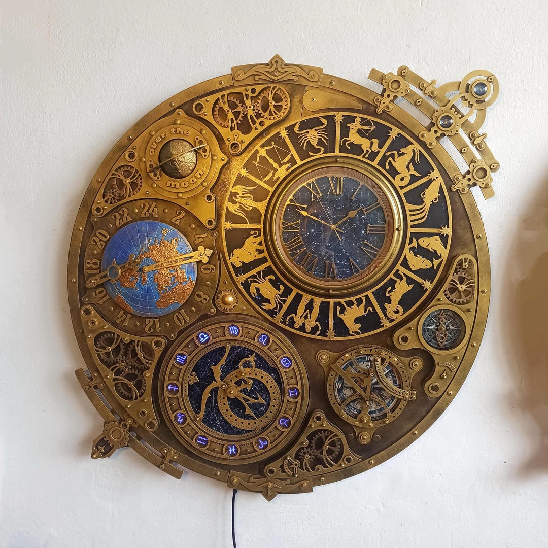 Steampunk Astronomical Large Wall Clock With Rotating Gears, Astrolabe ...