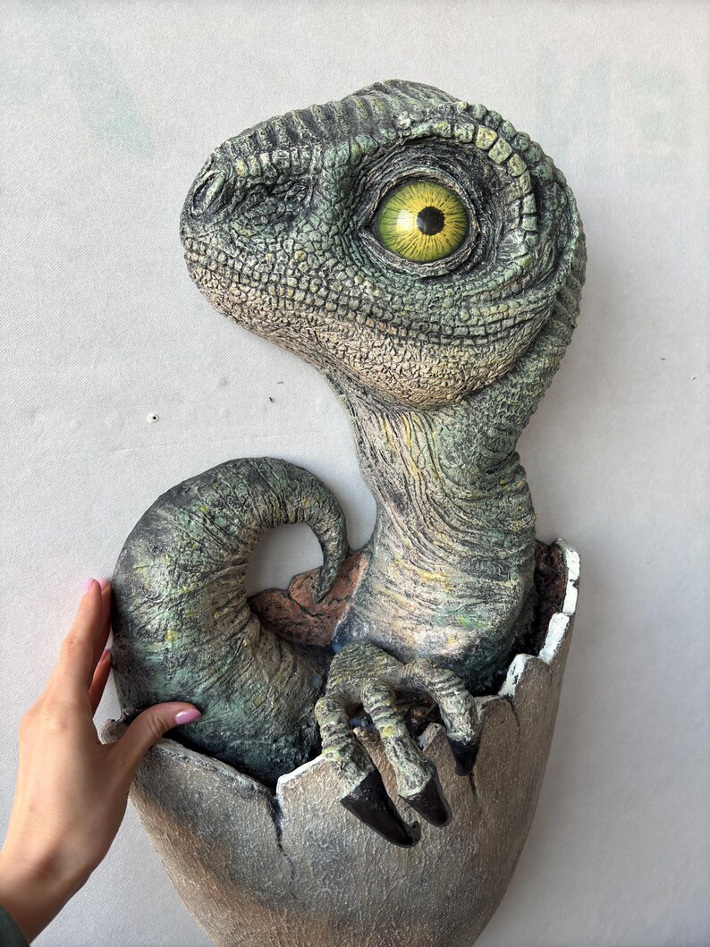 Hatching Velociraptor Wall Sculpture Realistic Baby Dinosaur in Egg ...