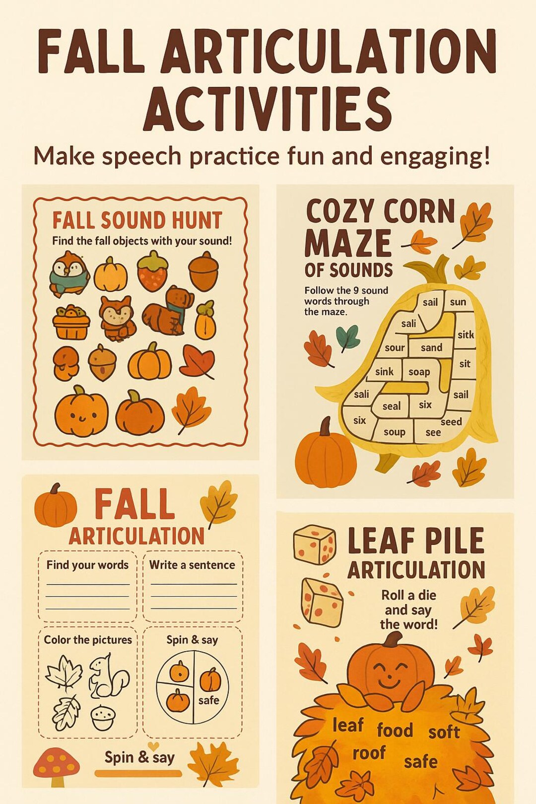 Fall Printable Articulation Bundle - Etsy