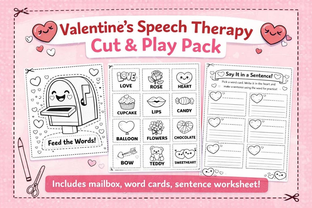 Valentine's Speech Therapy Activity – Cut, Color & Play Printable PDF ...