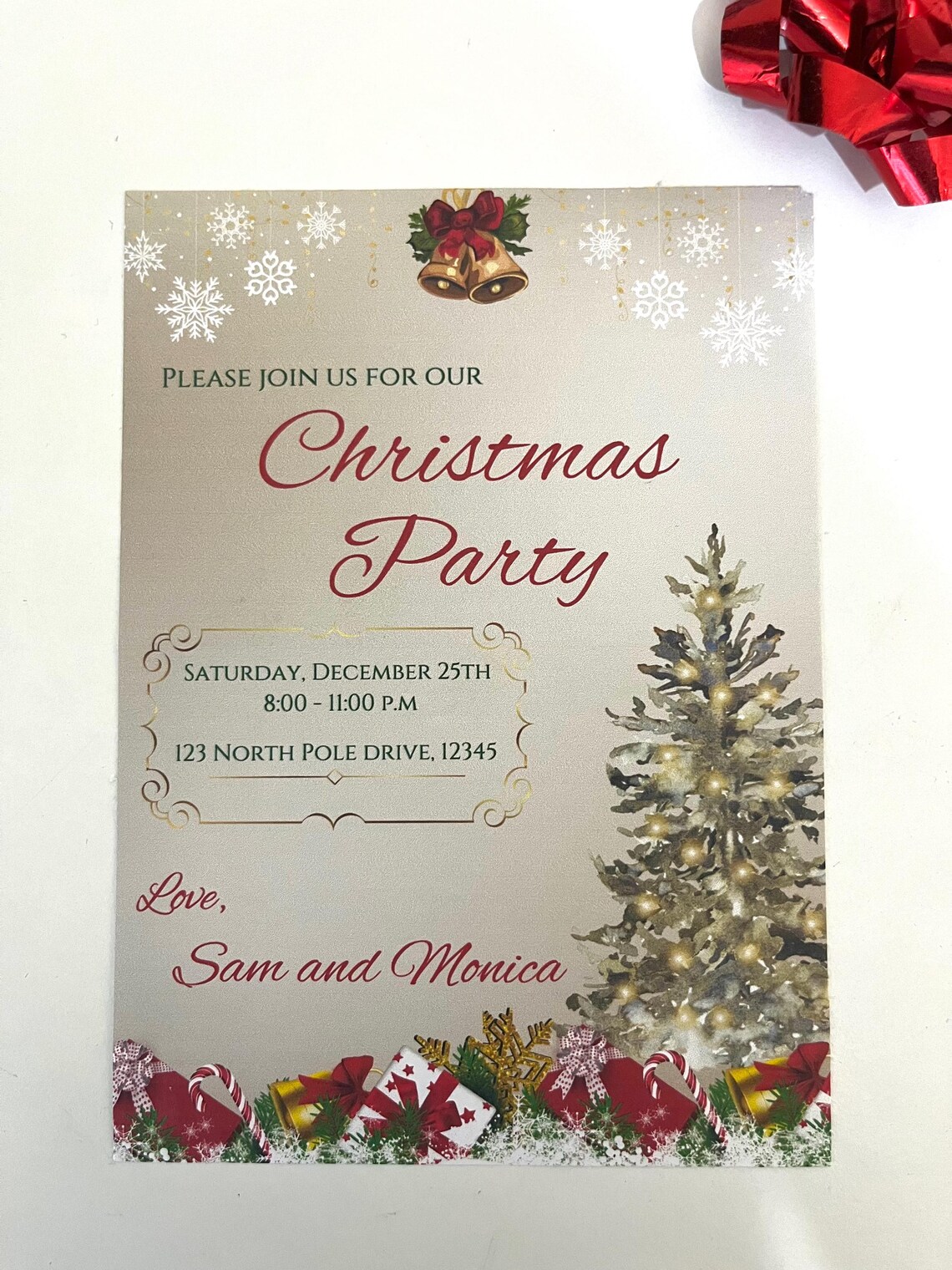 Customizable Christmas Party Invitation, 5x7 Inches, Beautiful Golden ...