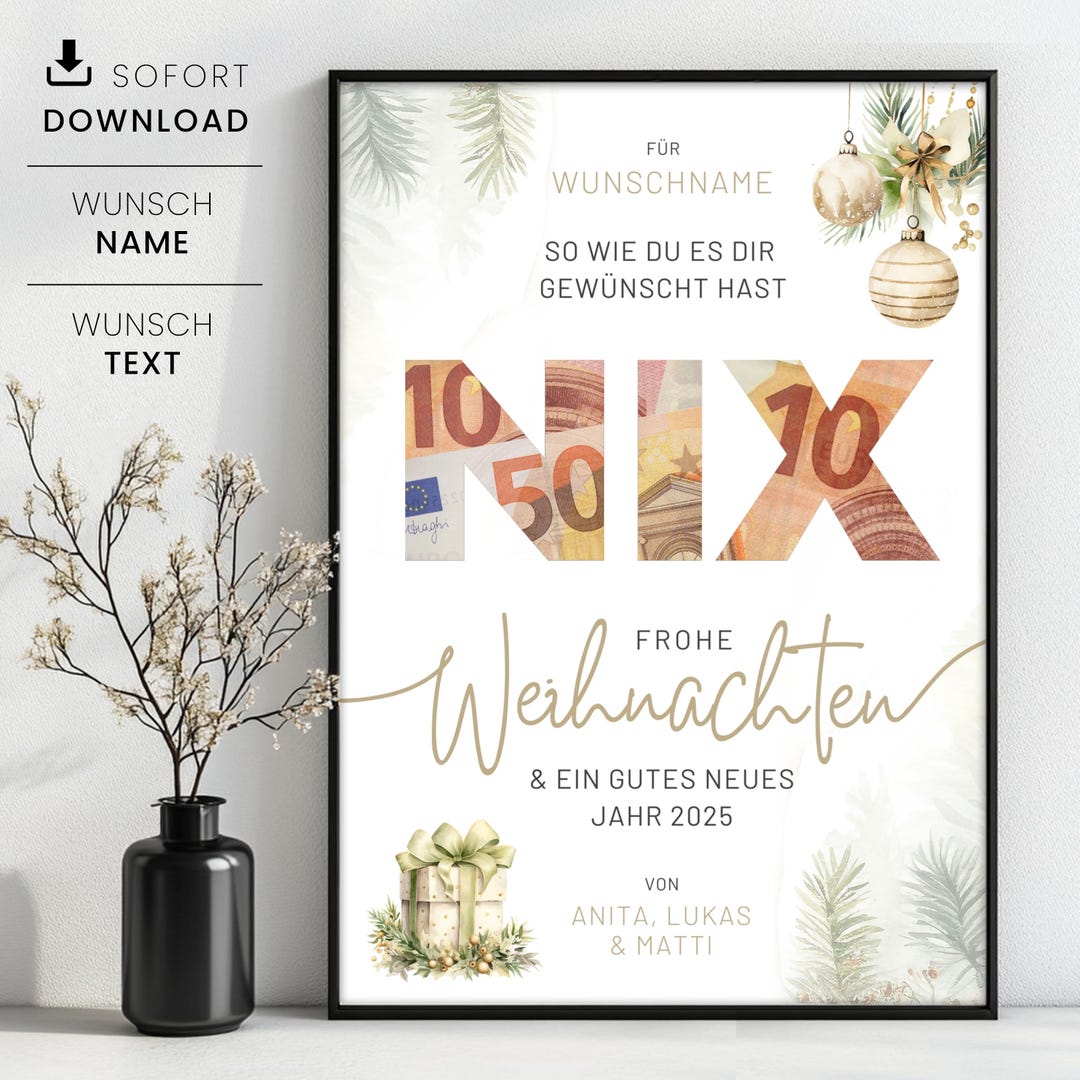 Cash Gift NOTHING Christmas Gift, Personalizable Cash Gift Christmas ...