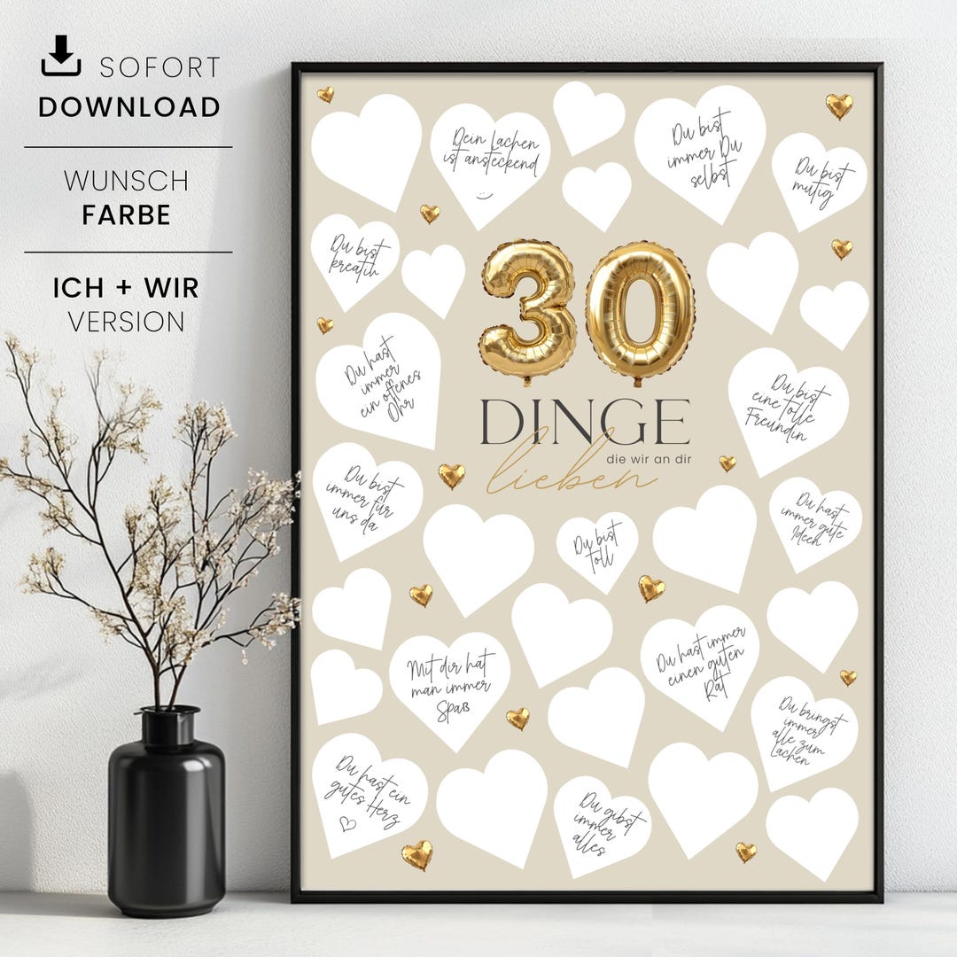 Geschenk zum Ausdrucken "30 Dinge, die wir an dir lieben" Gästebuch ...