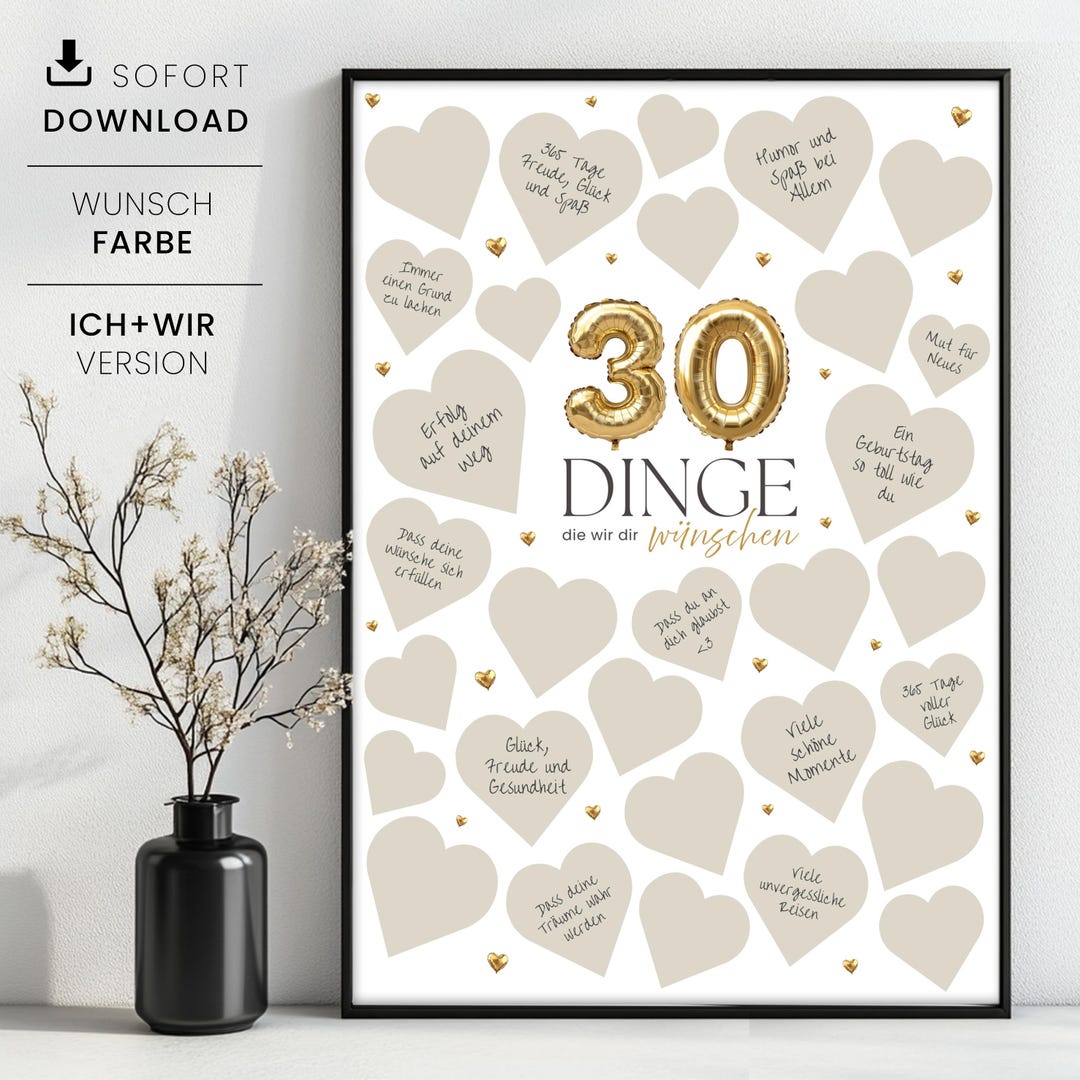30 Things We Wish for You, 30 Birthday Wishes, Gift to Print, Birthday ...