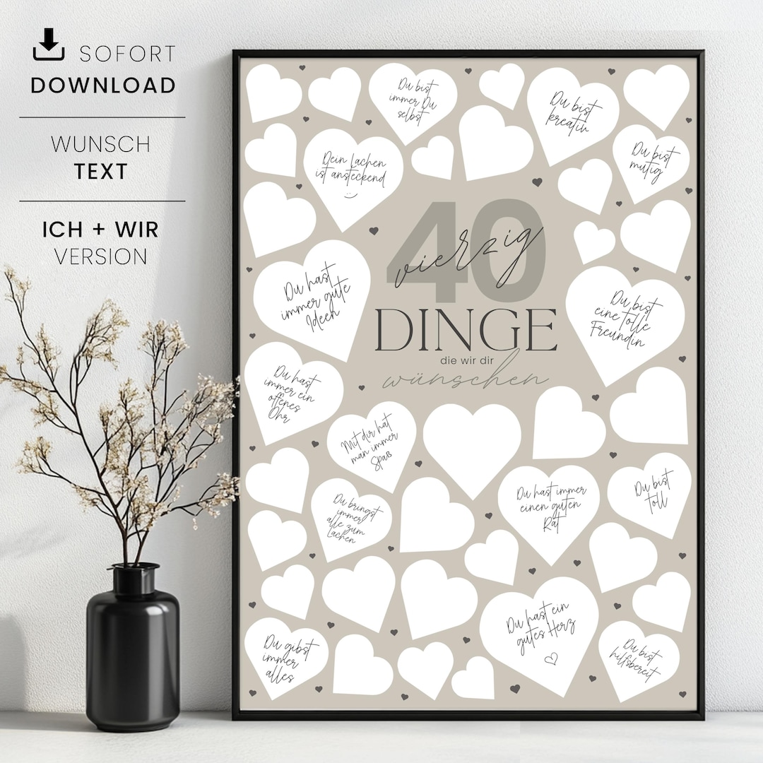 40 Dinge, die wir dir wünschen, personalisierbares Geschenk zum 40 ...