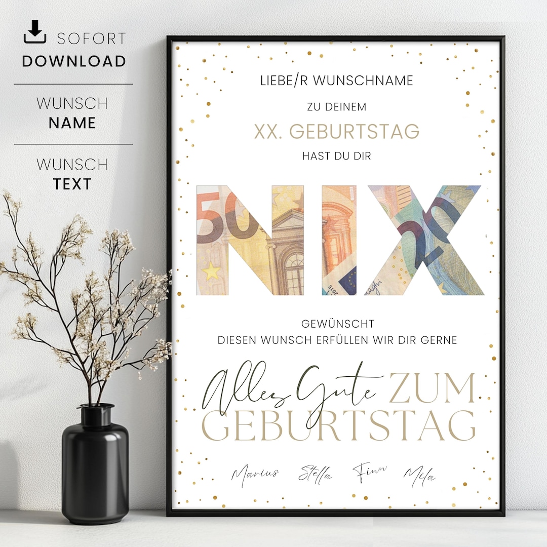 Geldgeschenk "NIX" zum Geburtstag Vorlage zum Selbstausdrucken ...