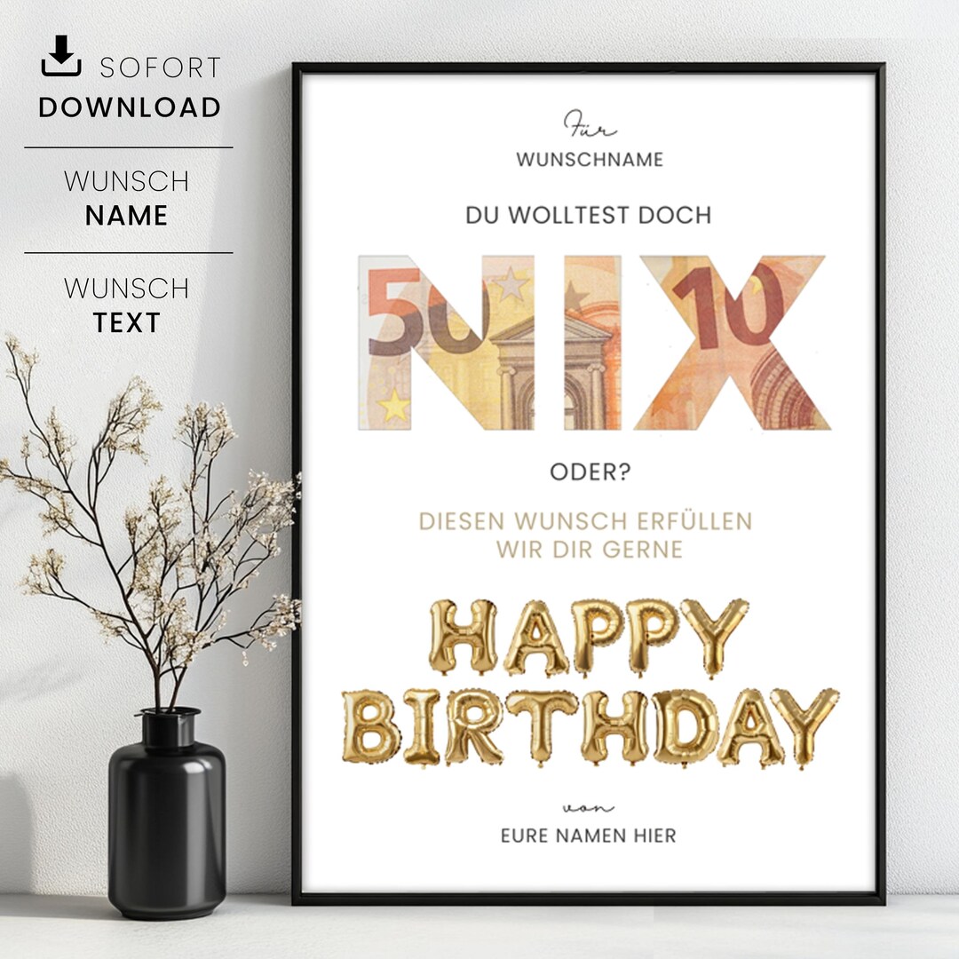 Money Gift for Birthday NIX, Template for Self-printing, Creative Gift ...