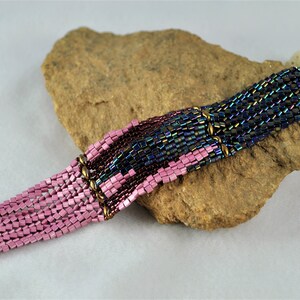 Luxe Cuff Collection Beadwoven Mauve and Blue Bracelet With Large ...