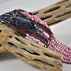 Luxe Cuff Collection Beadwoven Mauve and Blue Bracelet With Large ...