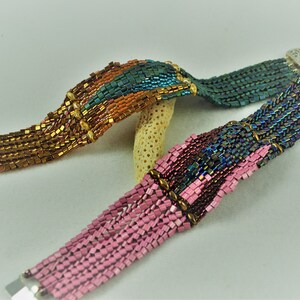 Luxe Cuff Collection Beadwoven Mauve and Blue Bracelet With Large ...