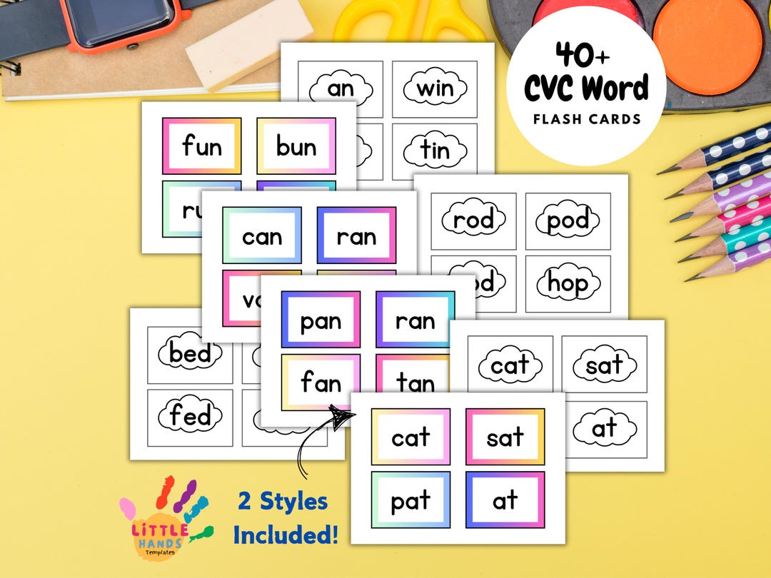 40+ CVC Words Flash Cards! Print & Cut Word Family Flash Cards for ...