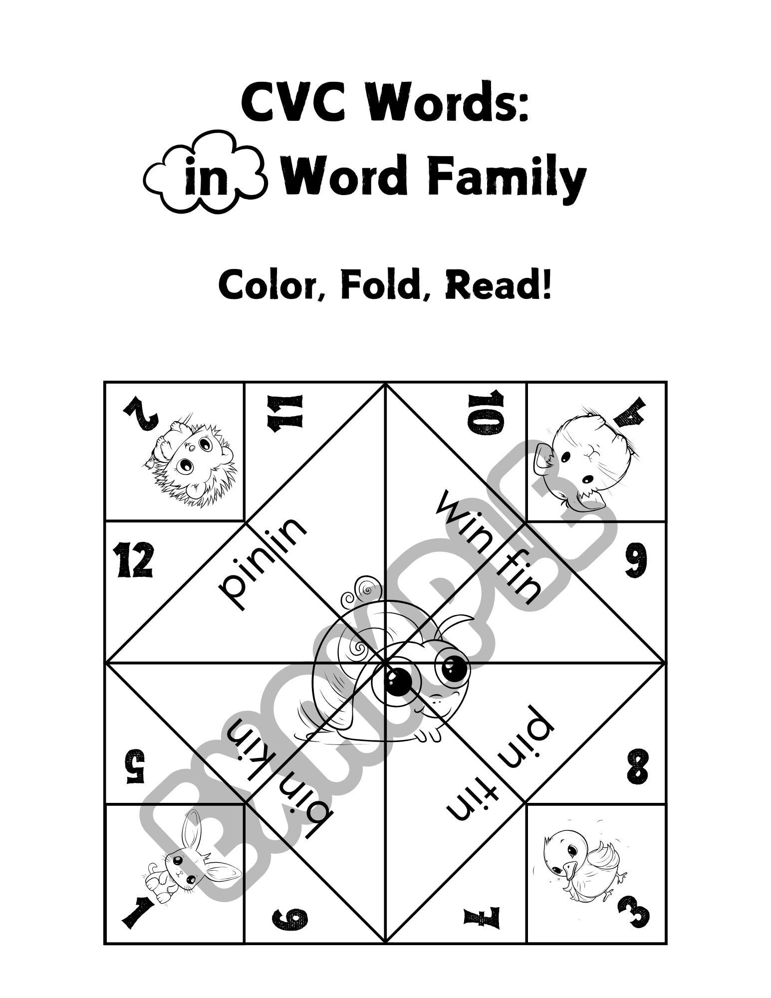 CVC Words Cootie Catcher Reading Game: in Word Family! Printable Color ...