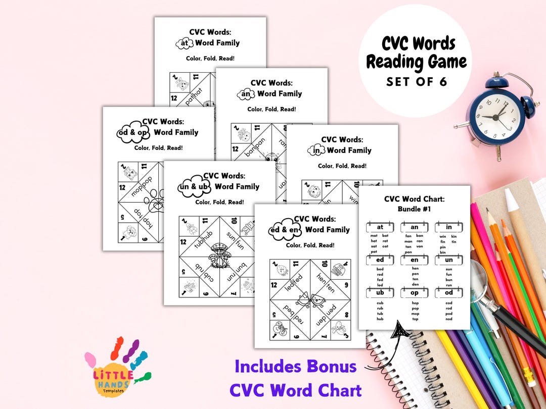 CVC Reading Game BUNDLE - Color, Fold, Read Cootie Catcher for ...