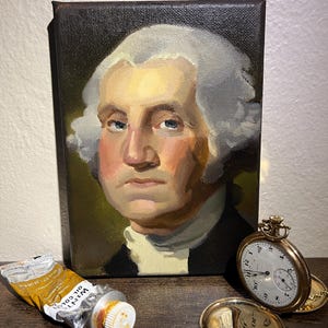 Oil Portrait Painting of George Washington, Small 5x7 Inch, Victorian ...