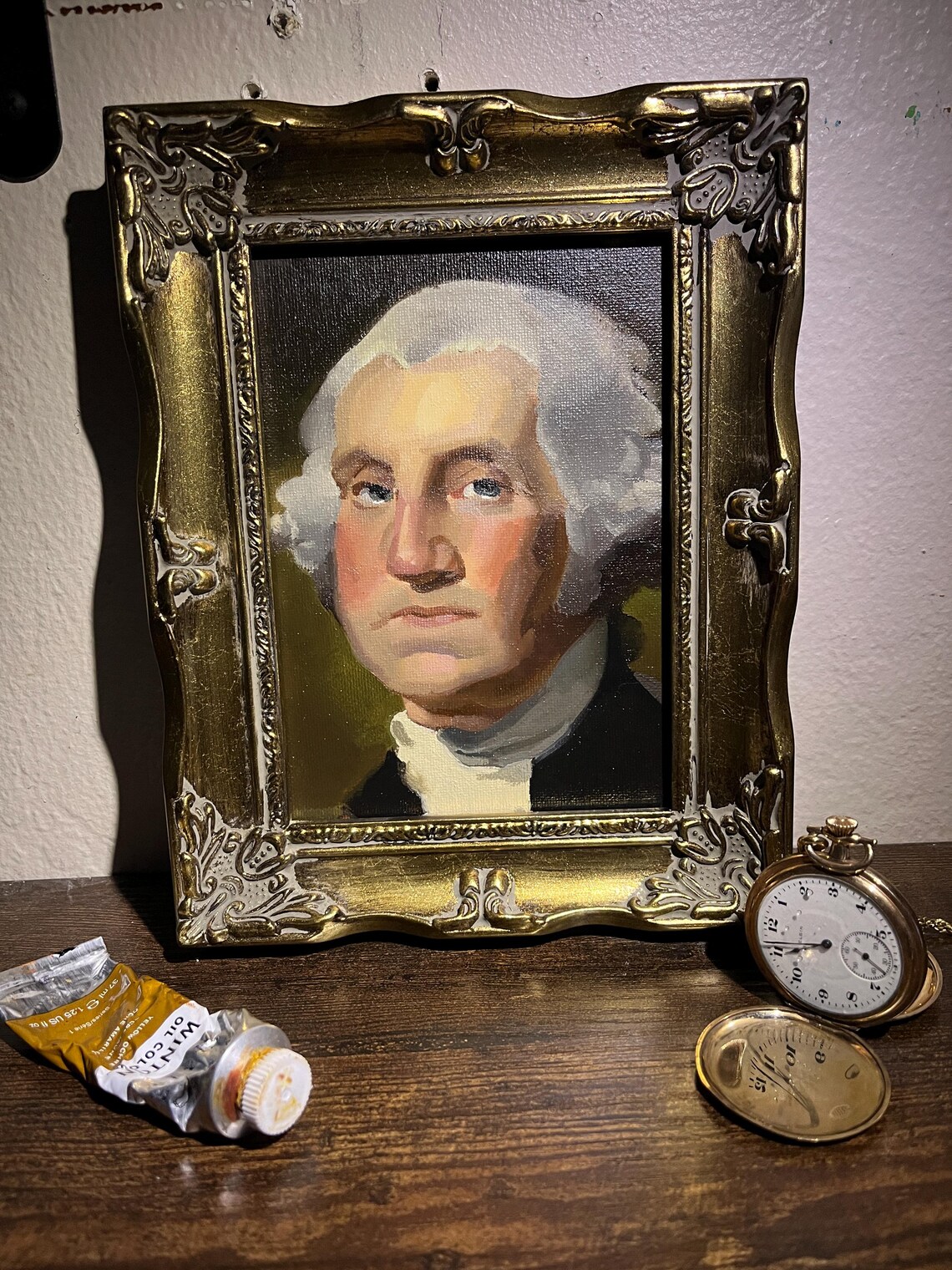 Oil Portrait Painting of George Washington, Small 5x7 Inch, Victorian ...