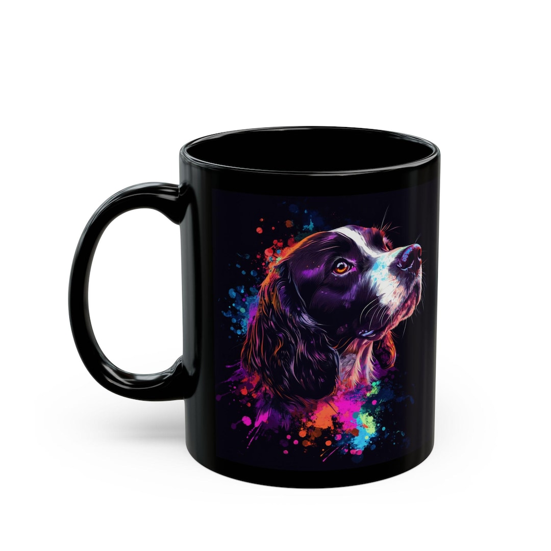 Colourful Gloss Black Mug Springer Spaniel, Gift for Him or Her ...