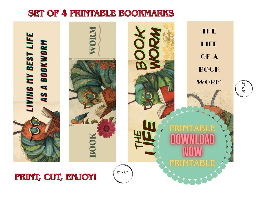 Life as a Bookworm Bookmarks - Set of 4 Printable - Digital Download - Etsy