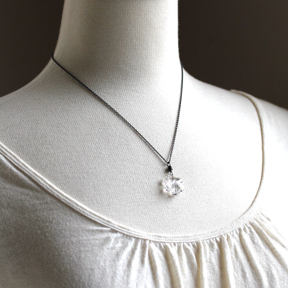 Snowflake Necklace, Swarovski Crystal Clear Snow Oxidized Sterling ...