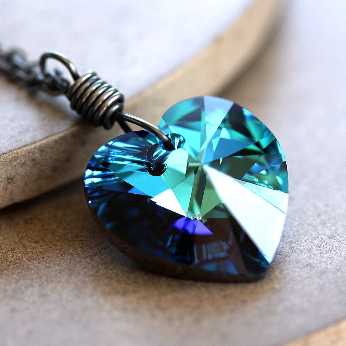 Blue Heart Necklace Valentine Heart Jewelry Swarovski Crystal Faceted ...