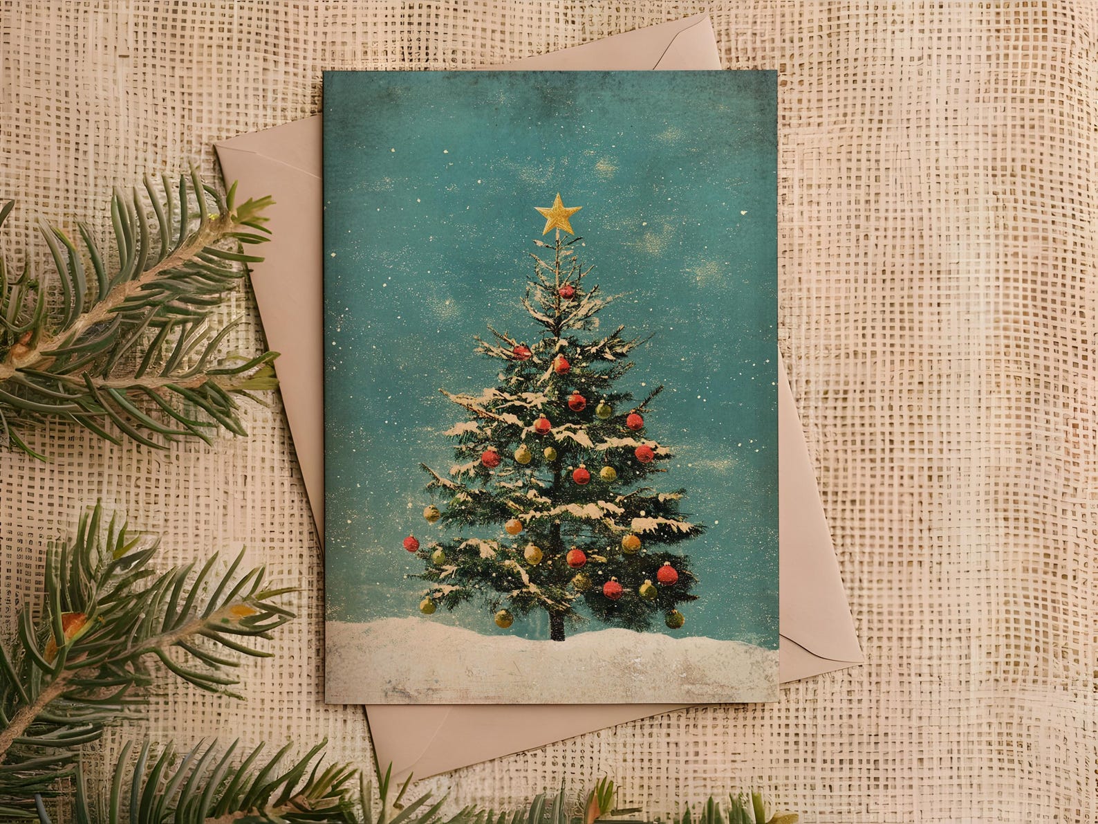Vintage Christmas Tree Personalized Christmas Card, Holiday Greeting ...