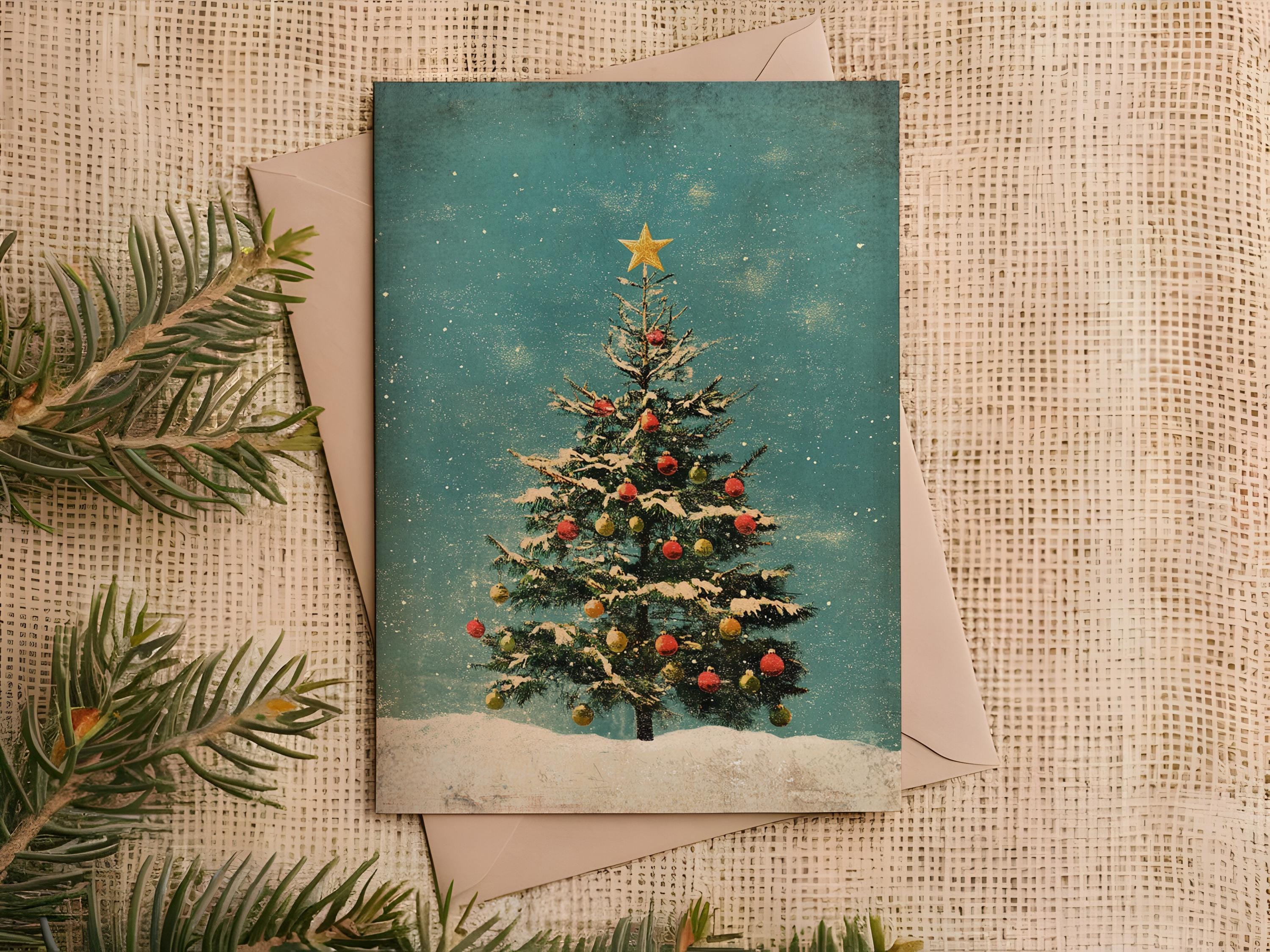 Vintage Christmas Tree Personalized Christmas Card, Holiday Greeting ...
