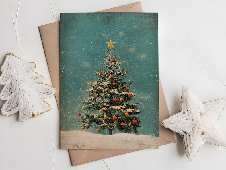 Vintage Christmas Tree Personalized Christmas Card, Holiday Greeting ...