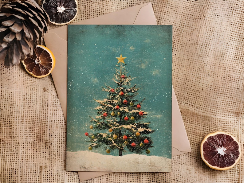Vintage Christmas Tree Personalized Christmas Card, Holiday Greeting ...