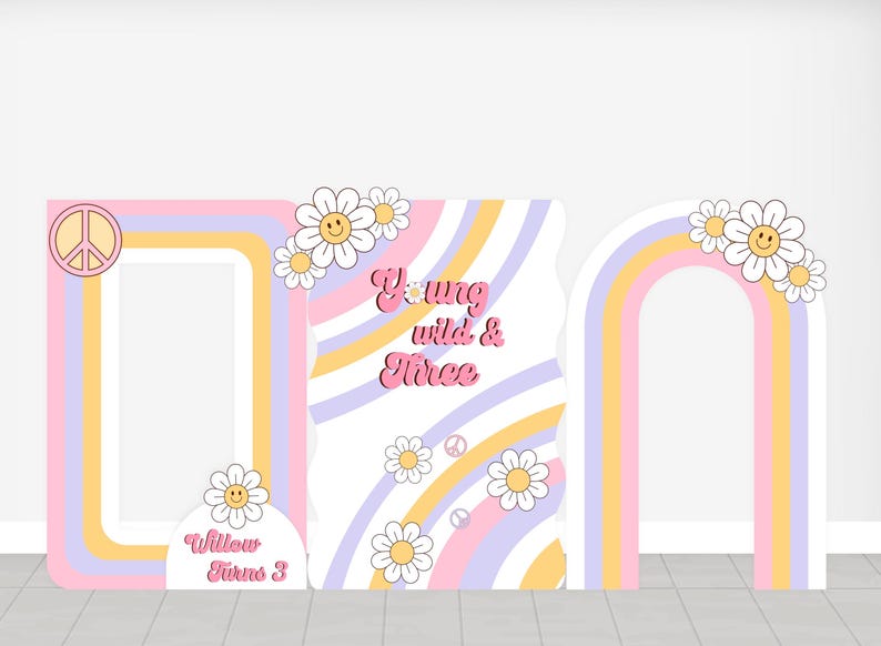 Groovy Birthday Decoration Backdrop. Young Wild and Three Birthday Two ...