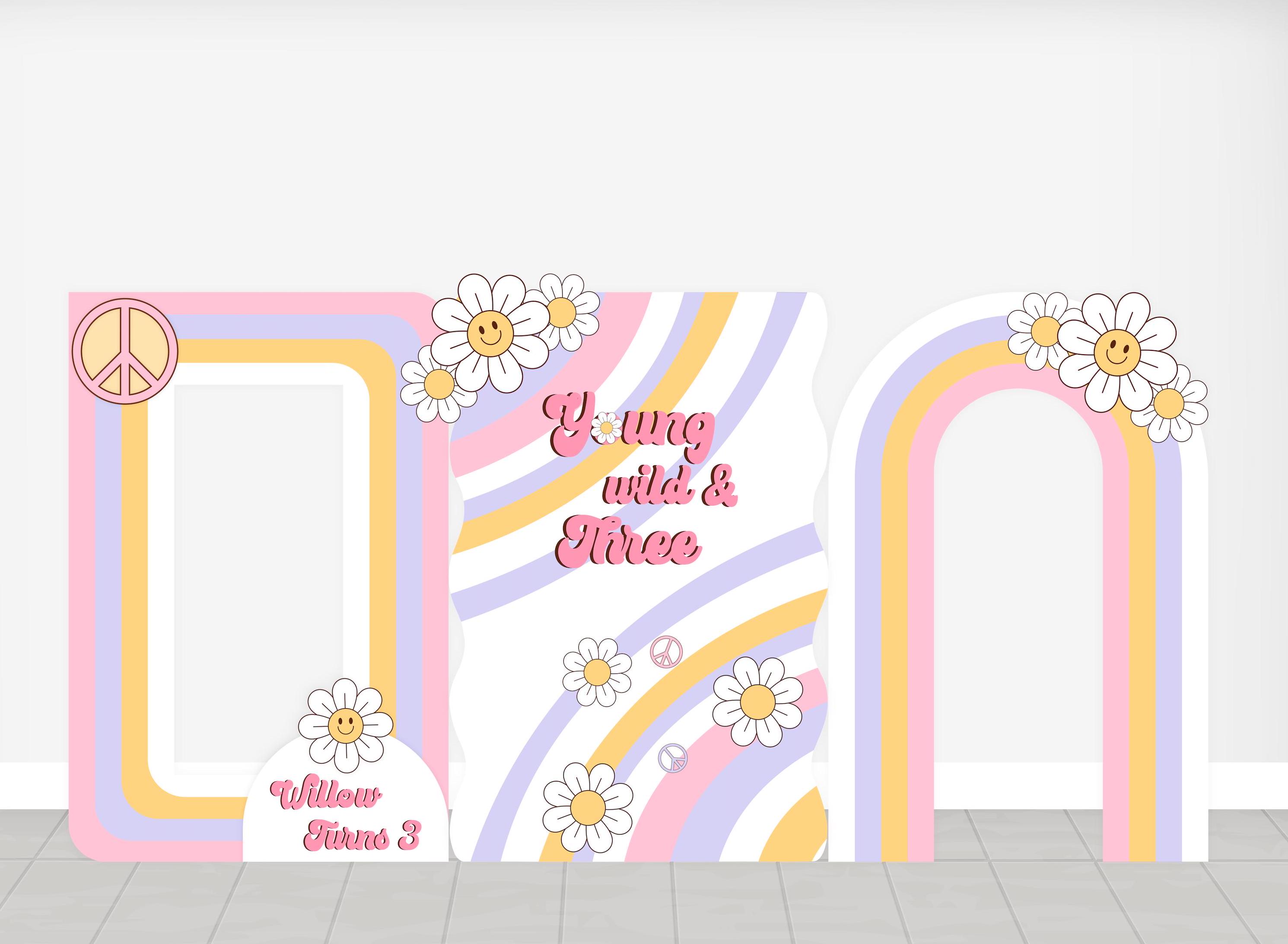 Groovy Birthday Decoration Backdrop. Young Wild and Three Birthday Two ...