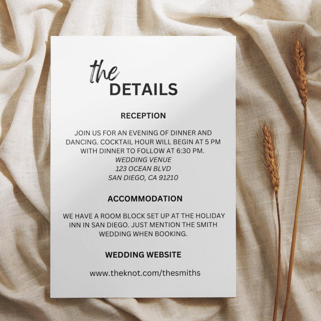 Modern Wedding Details Card: Simple Canva Template (digital Download ...
