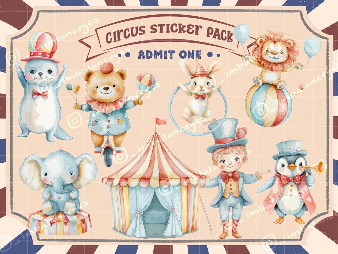 Whimsical Circus-themed Digital Stickers Pack - Goodnotes Files/ PNG ...