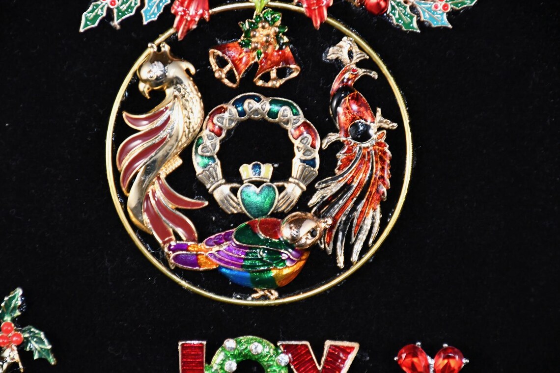 Joy. A Rare Irish Claddagh Pin Enameled in Christmas Colors is the ...