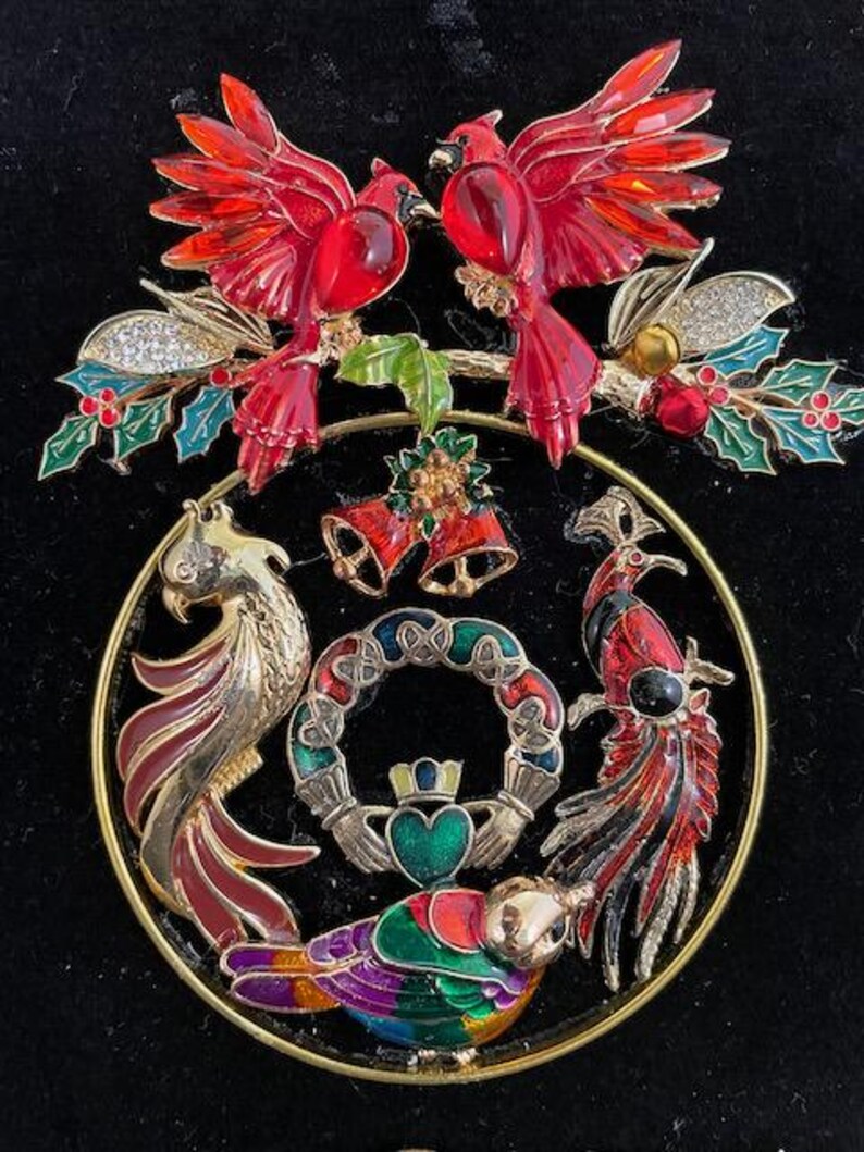 Irish Birdsong. A Rare Irish Claddagh Pin Enameled in Christmas Colors ...